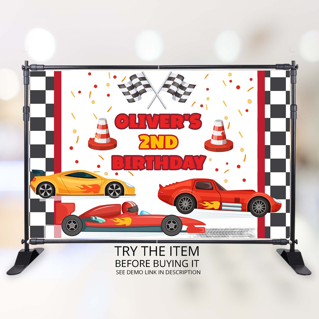 Editable Race Car Birthday Backdrop Banner Personalized Birthday Banner ...