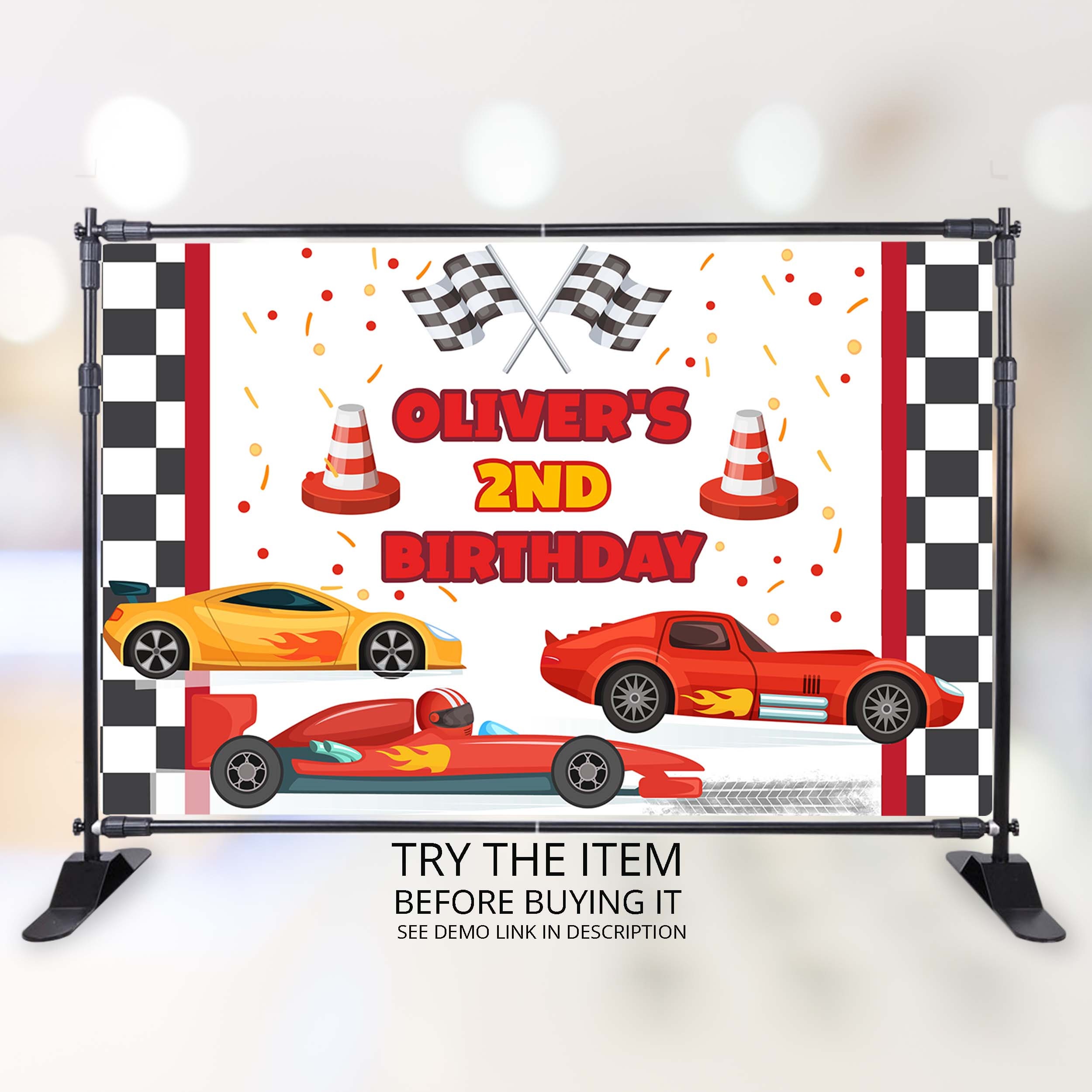 Editable Race Car Birthday Backdrop Banner Personalized - Etsy Singapore