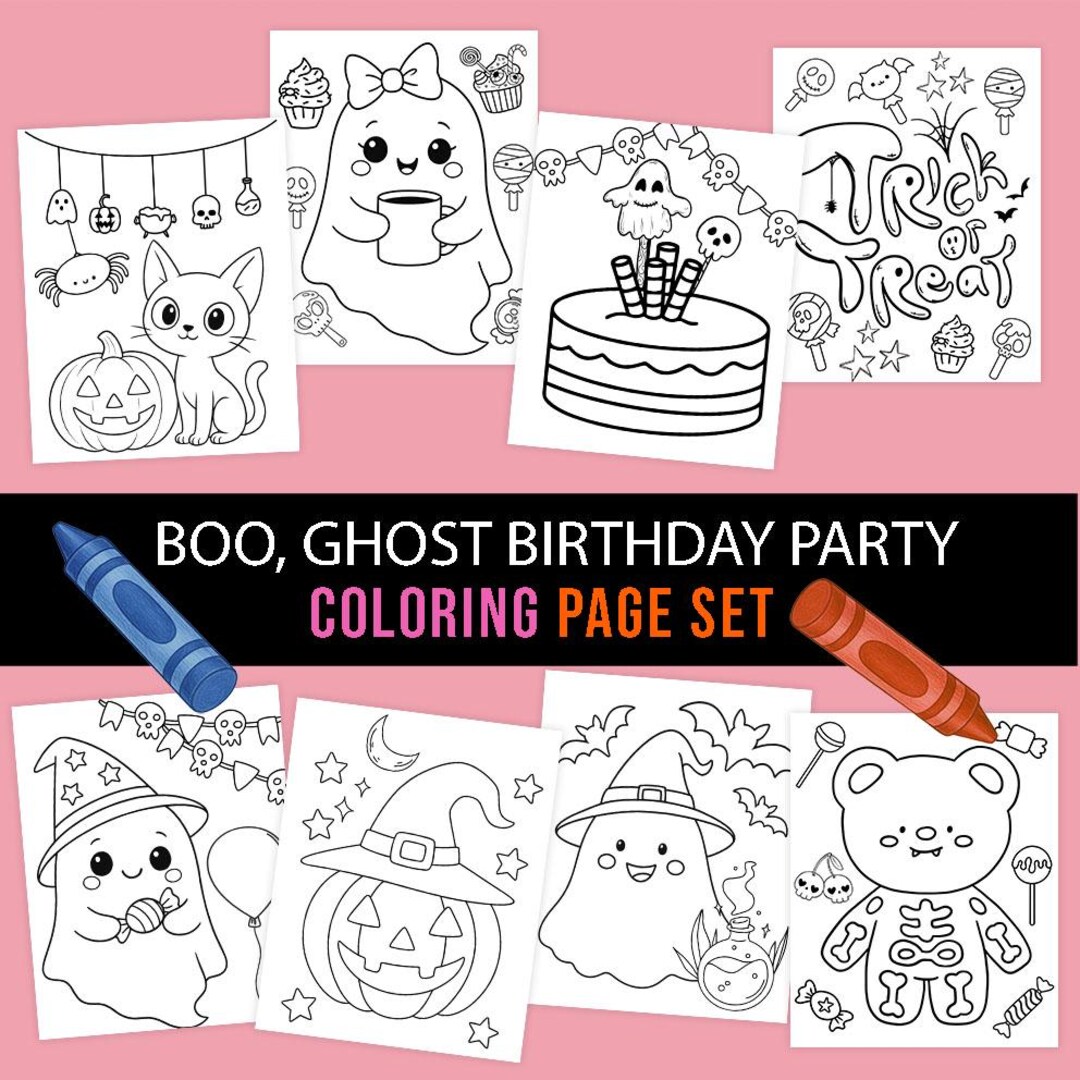 Hey Boo Halloween Coloring Page Set: Kids Birthday Activity (digital ...