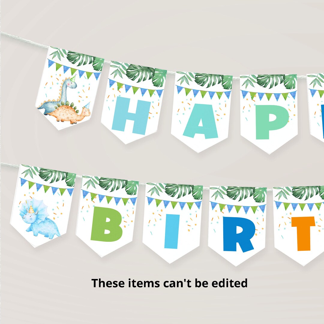 Dinosaur Boy Birthday Flag Banner Happy Birthday, Dinosaurs With ...