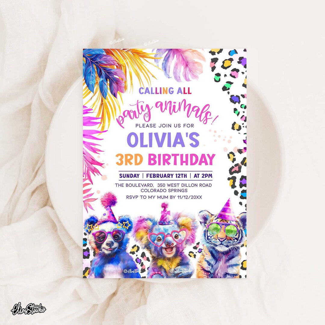 Calling All Party Animals Birthday Invitation Wild Animals Jungle ...