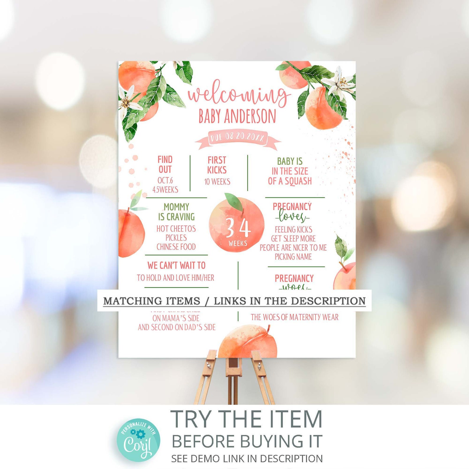 Editable Peach Baby Shower Sign Bundle Sweet as a Peach Baby - Etsy