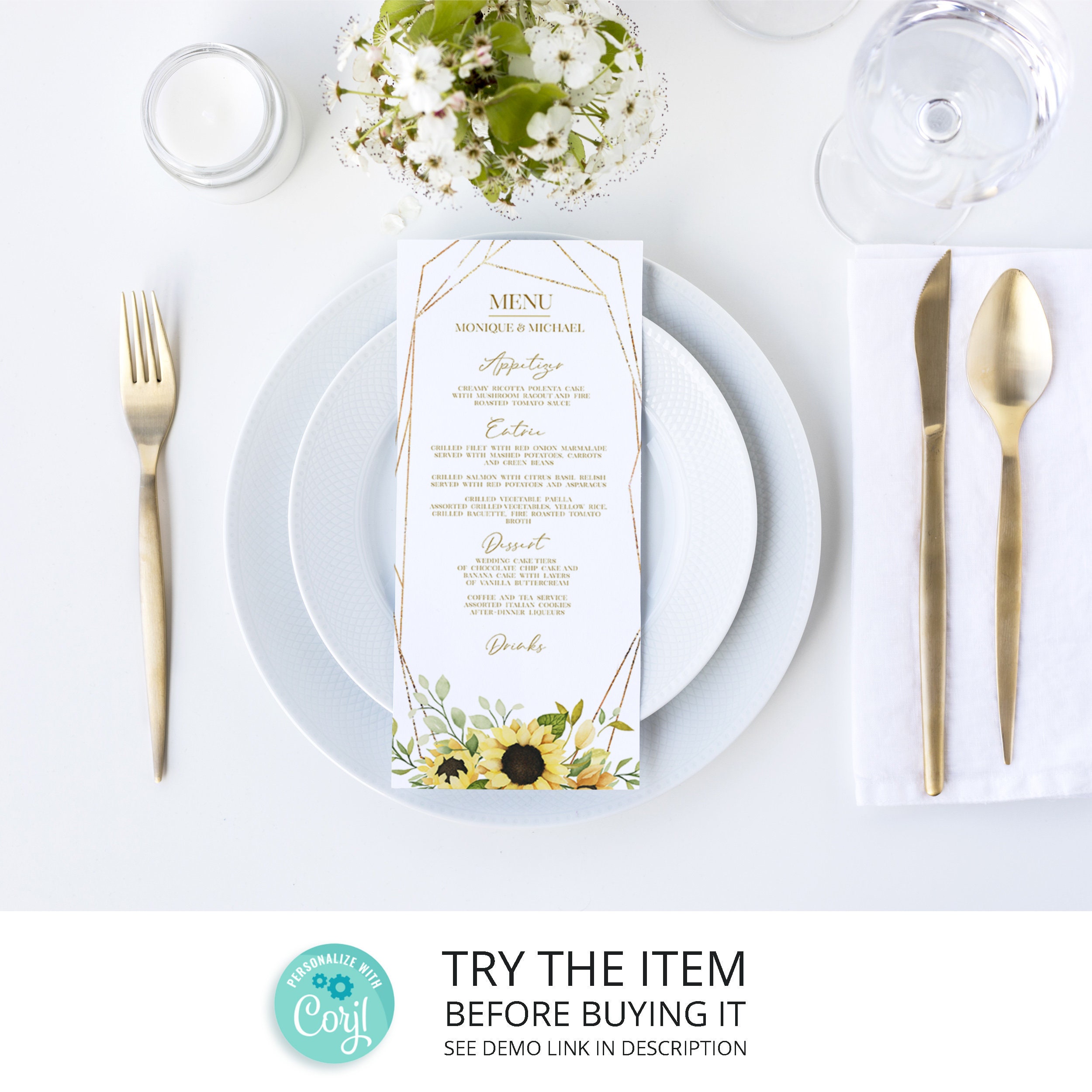 Sunflower Wedding Menu Template Sunflower Wedding Menu Cards - Etsy