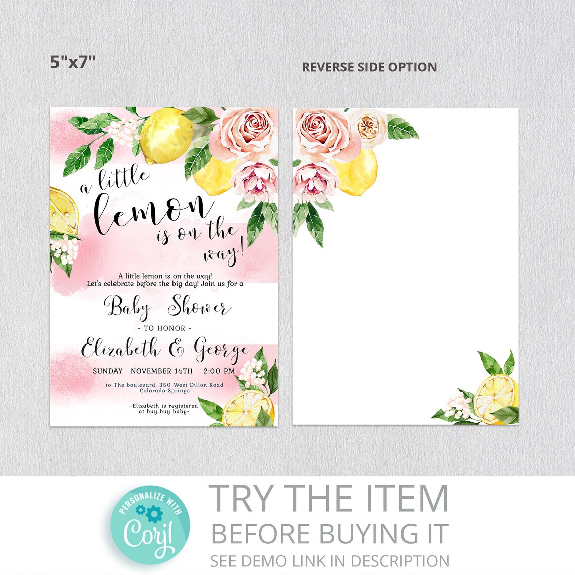 Girl Baby Lemon Shower Invitation Pink Lemon Theme Baby - Etsy