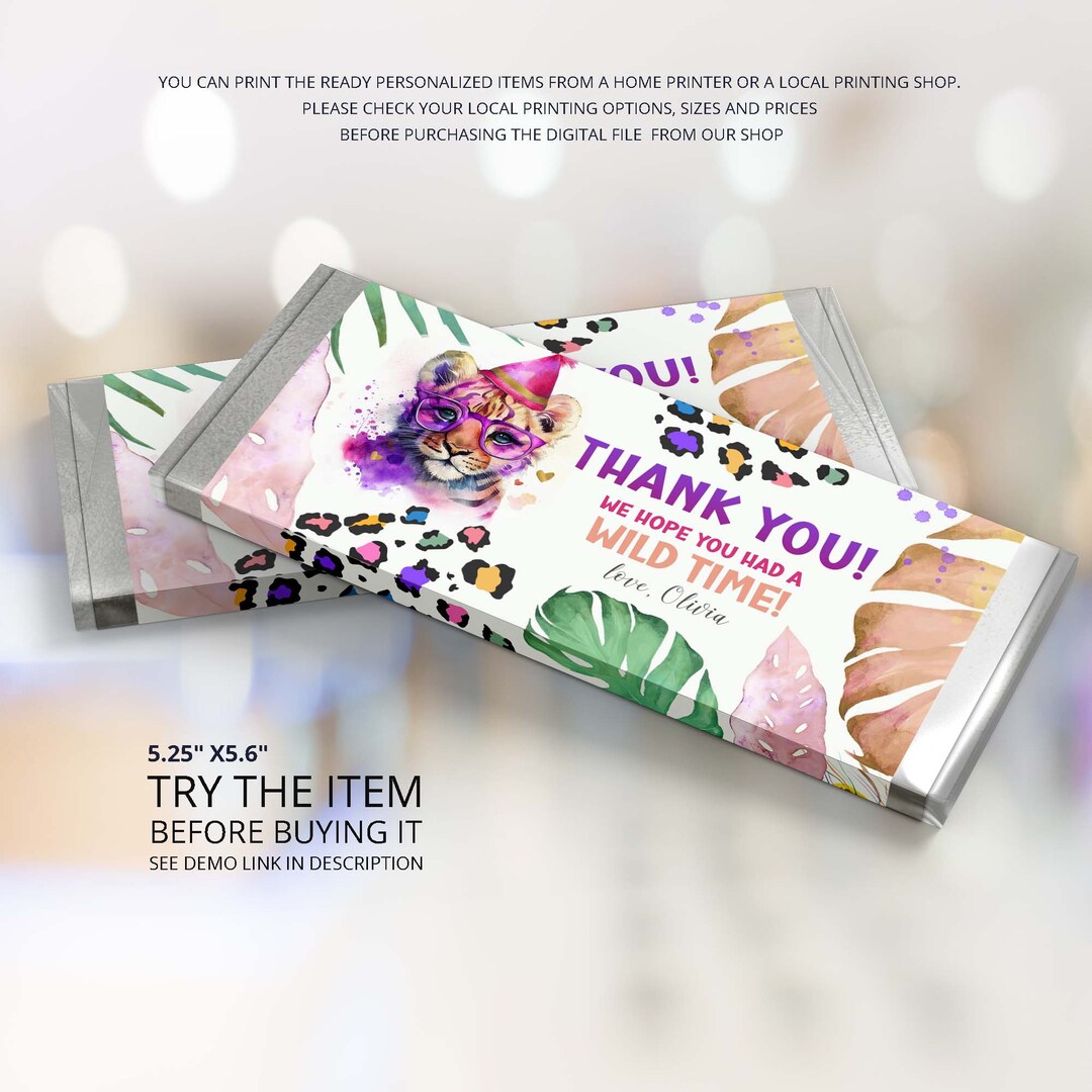 Calling All Party Animals Birthday Decor Editable Chocolate Bar Wrapper ...