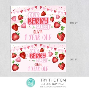 Editable Berry First Birthday Backdrop Banner | Personalized Birthday ...