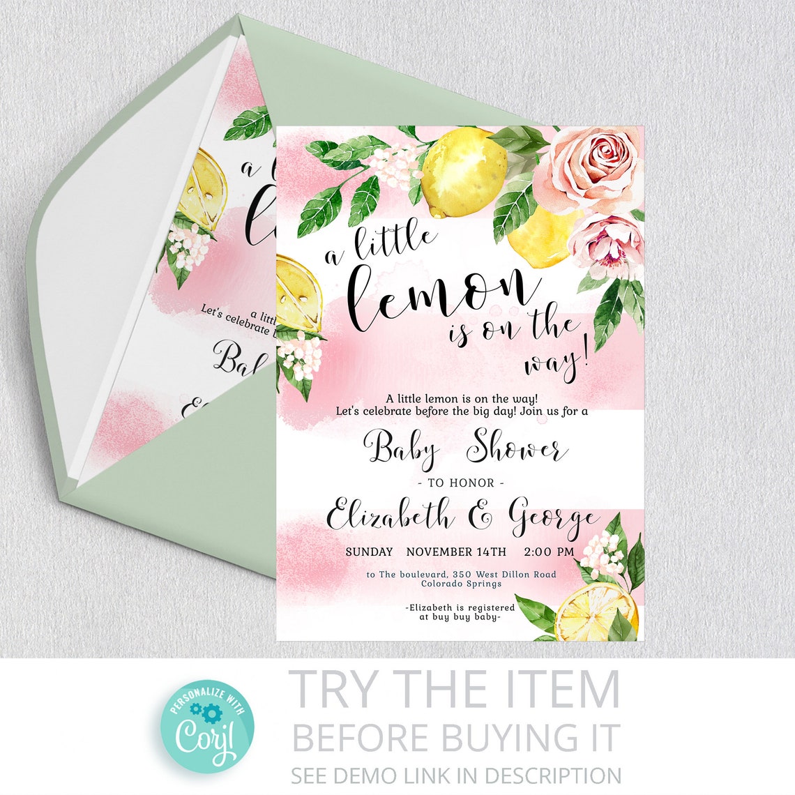 Girl Baby Lemon Shower Invitation Pink Lemon Theme Baby - Etsy