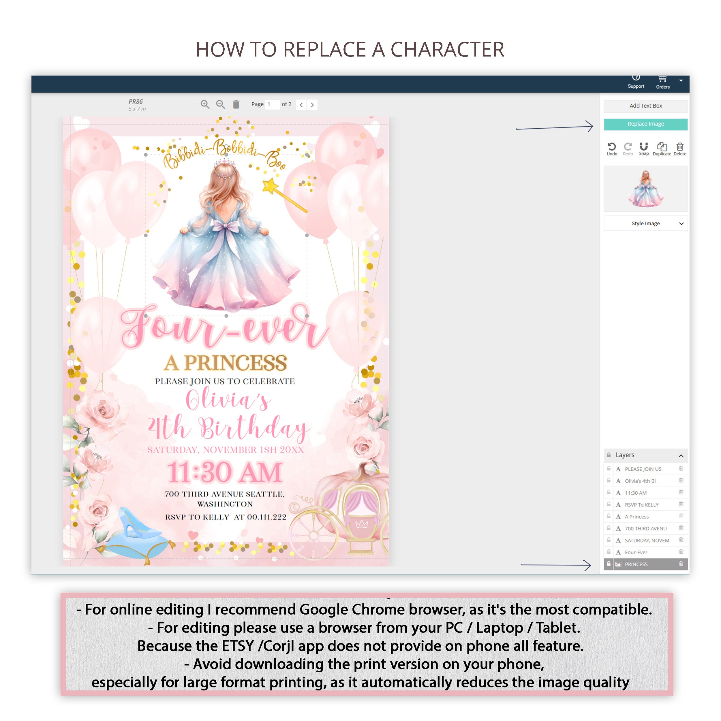 Editable Princess Birthday Invitation Girl Princess, All Ages Princess ...