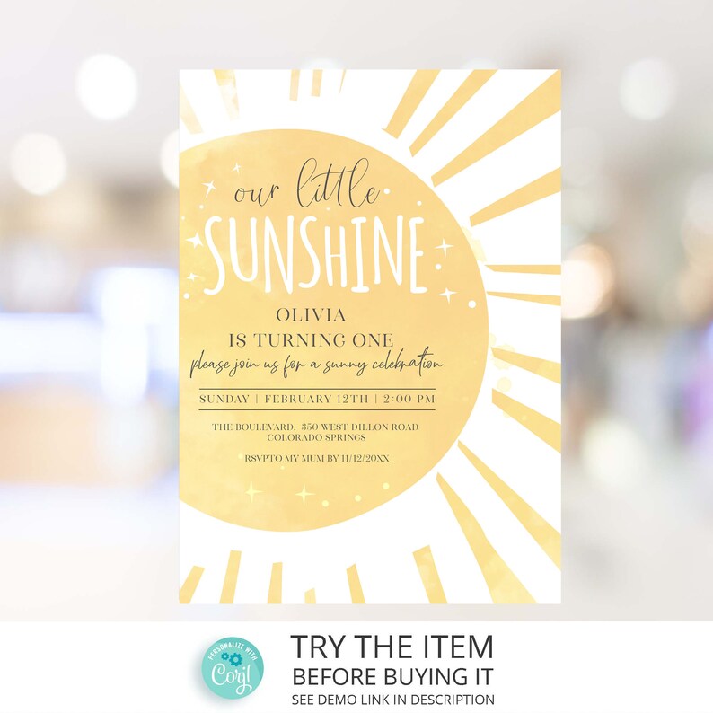 Editable Sunshine Birthday Invitation Template Our Little - Etsy
