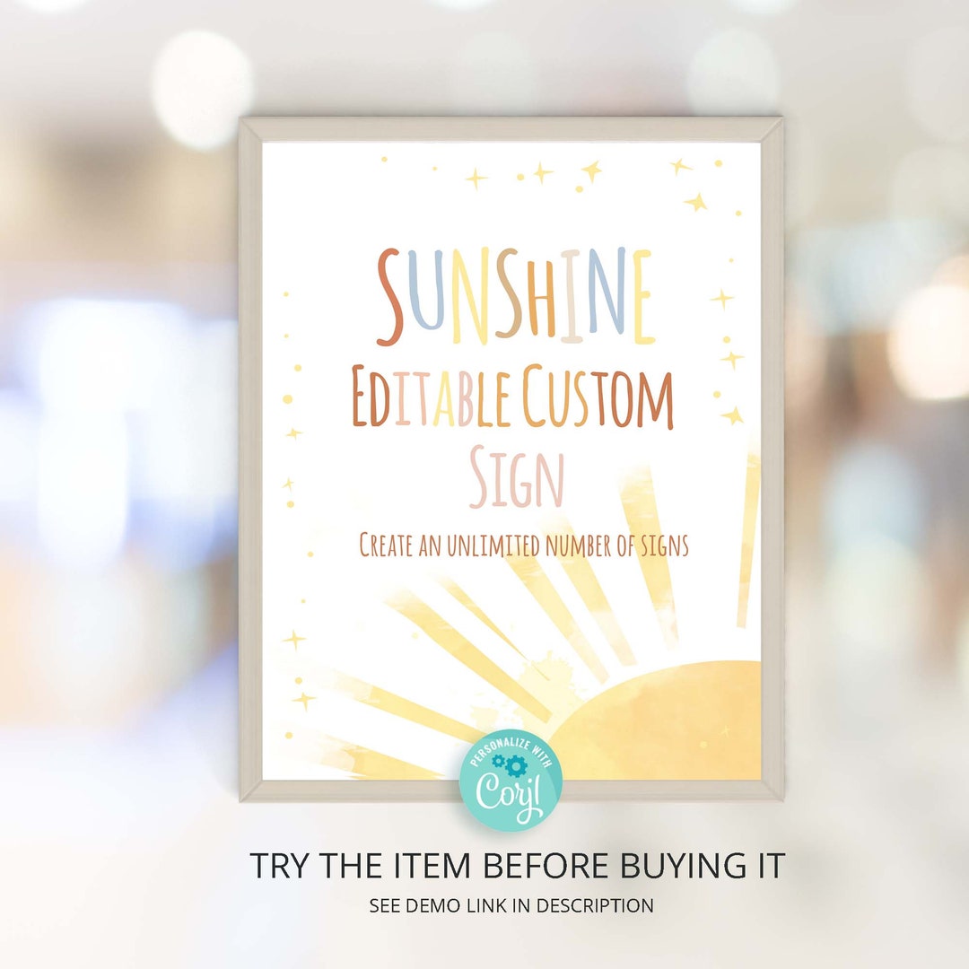 Editable Custom Sign Sunshine Birthday | Our Little Sunshine Birthday ...