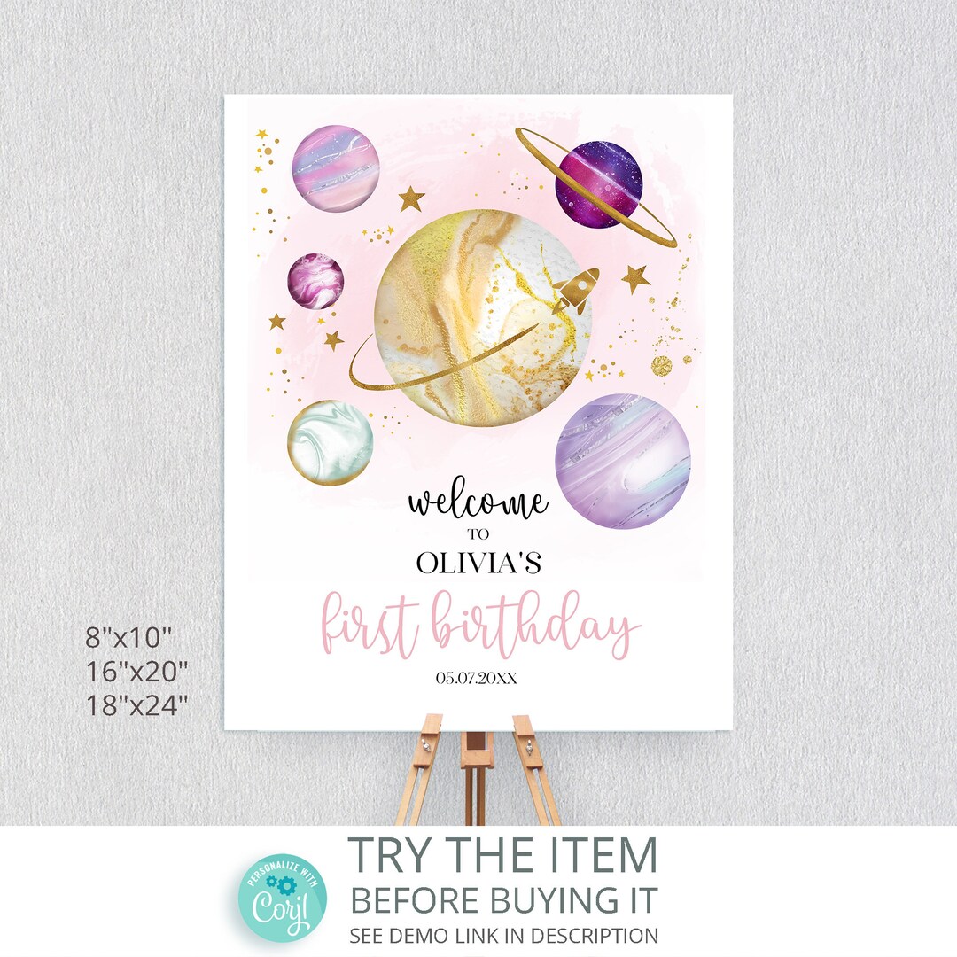 Editable Outer Space Birthday Welcome Sign | First Trip Around the Sun ...
