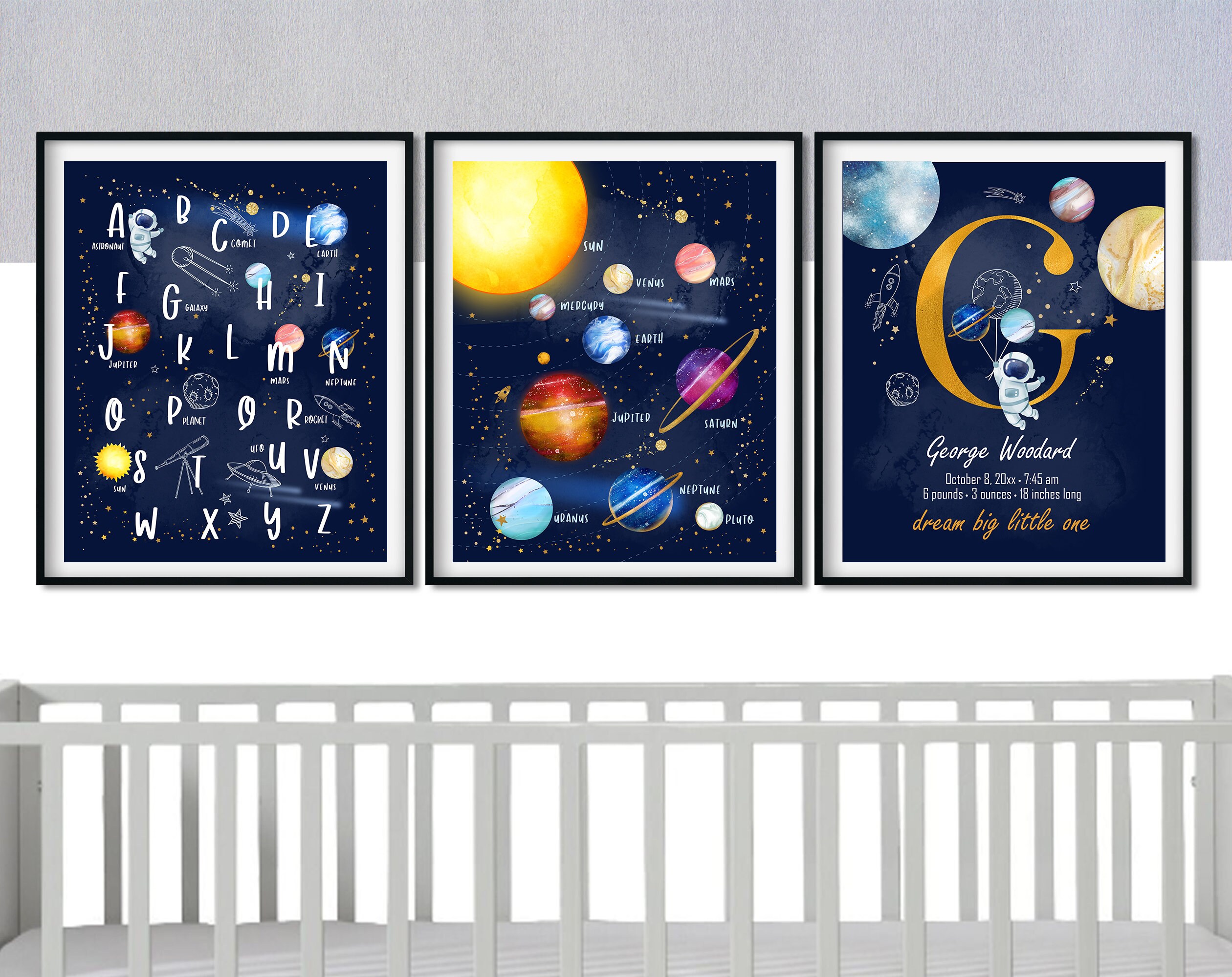 Nursery Sign Space Themed Wall Decor Set of 3 Printsspace - Etsy
