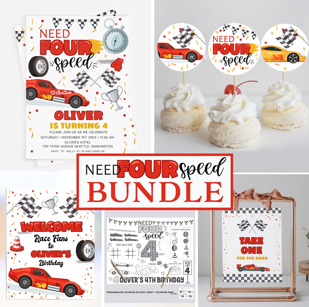 Need Four Speed Birthday, Invitation Set, Birthday Bundle, 4th Birthday ...