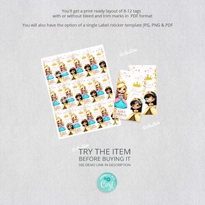 Editable Little Princess Birthday Party Favor Tags, Princesses Party ...