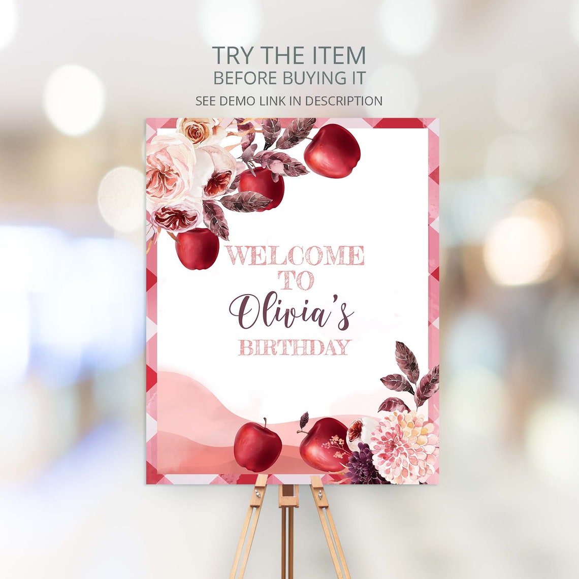 Editable Apple Birthday Welcome Sign Apple of Our Eye - Etsy