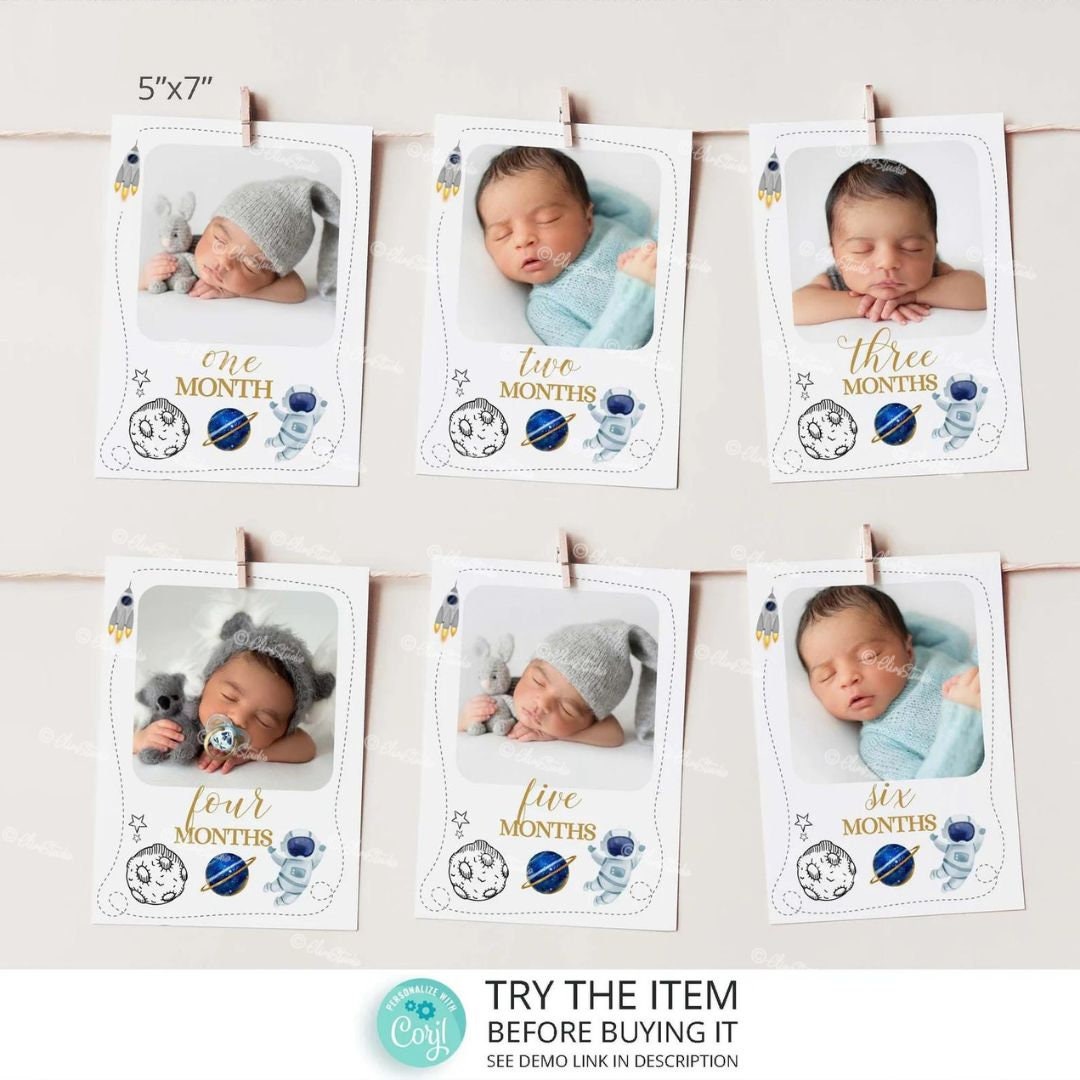 Editable Space Birthday Banner, Monthly Photo Banner, First Year Photos ...