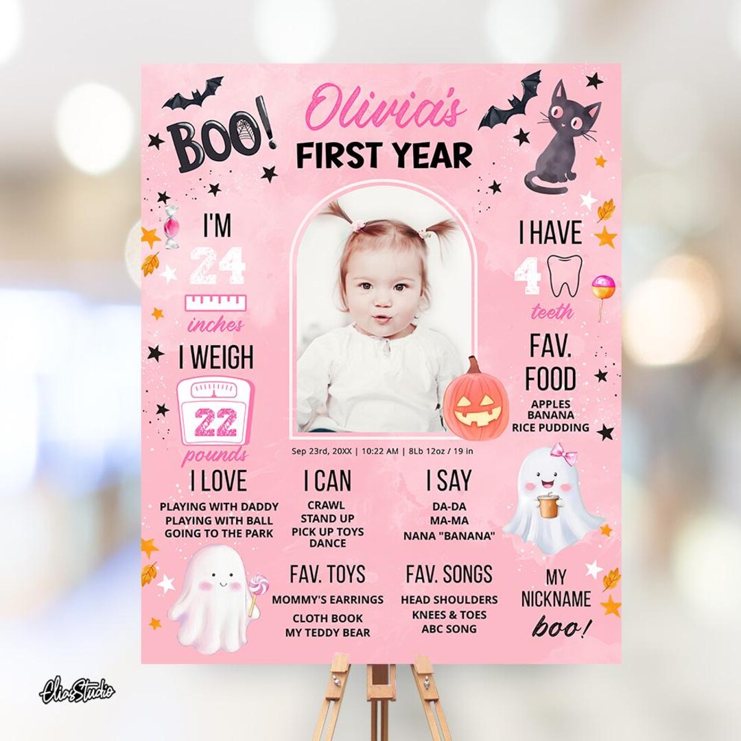 Hey Boo Halloween Milestone Sign First Year, Halloween 1st Birthday ...