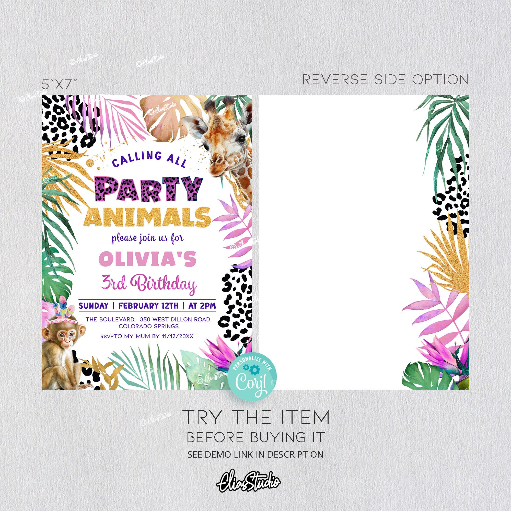 Calling All Party Animals Birthday Invitation Wild Animals Jungle ...