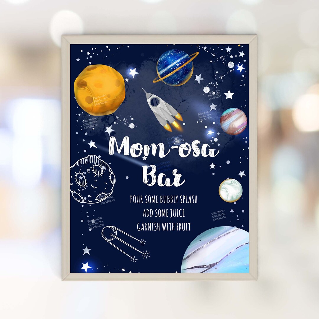 Outer Space Mom-osa Bar Sign Template | Space Party Bar Sign | Outer ...