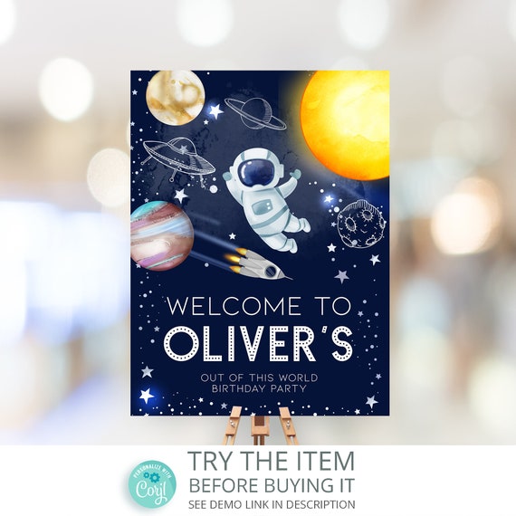 Editable Outer Space Birthday Welcome Sign Baby's 1st - Etsy