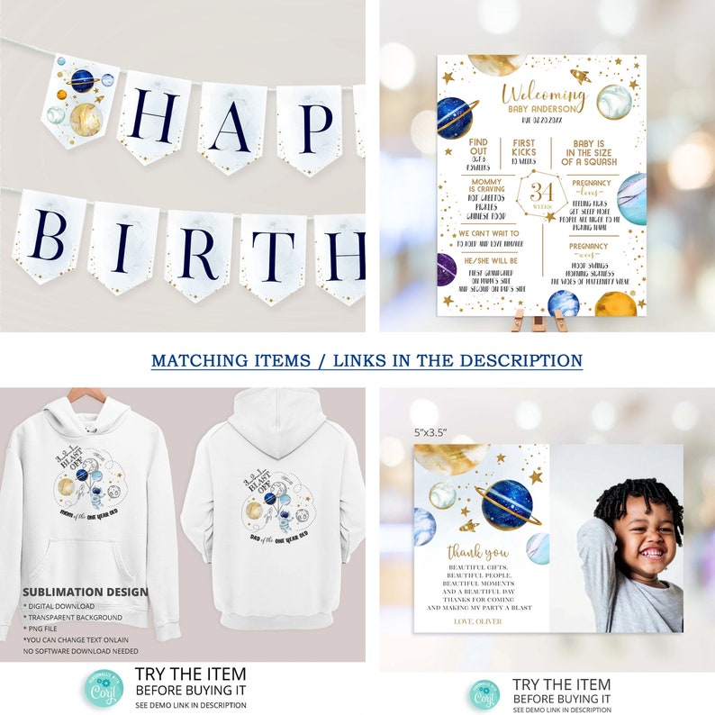 Editable Outer Space Backdrop Banner | Personalized Birthday Banner ...