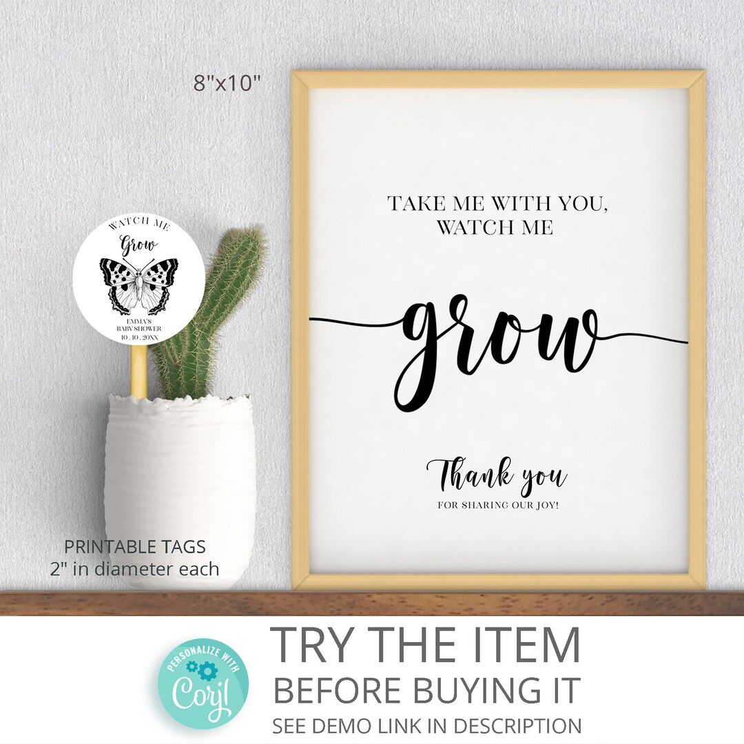 Editable Watch Me Grow Favor Sign and Tag | Watch Me Grow Succulent ...
