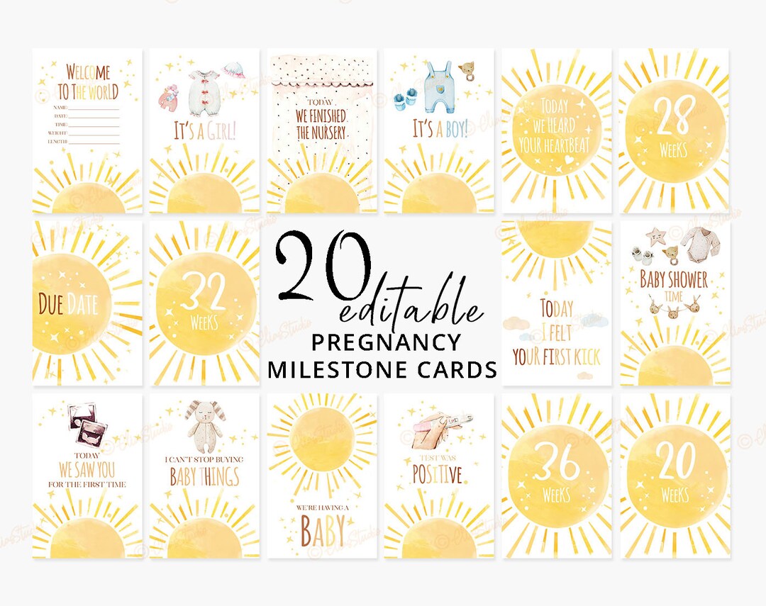 Editable Pregnancy Milestone Cards, Sunshine Baby Shower Milestone ...