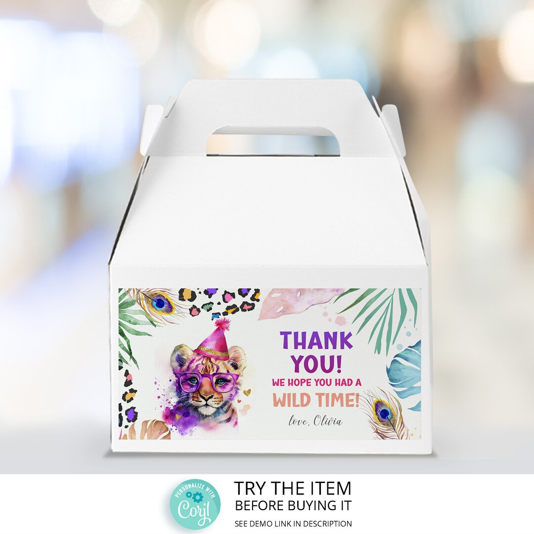 Safari Animals Birthday Treat Box Sticker Template Party Animals Decor ...