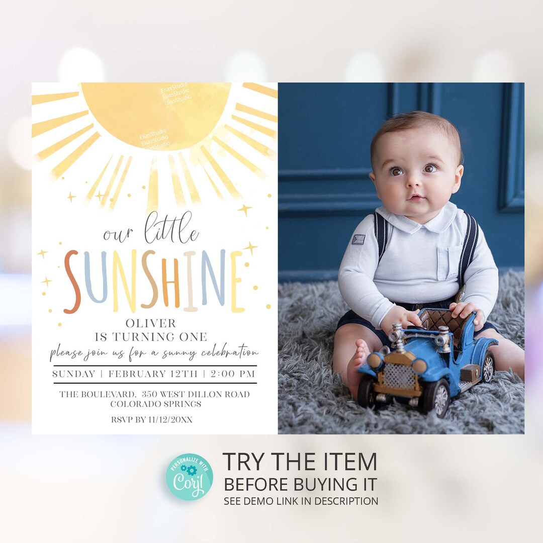 Editable Sunshine Birthday Invitation Template, Our Little Sunshine ...