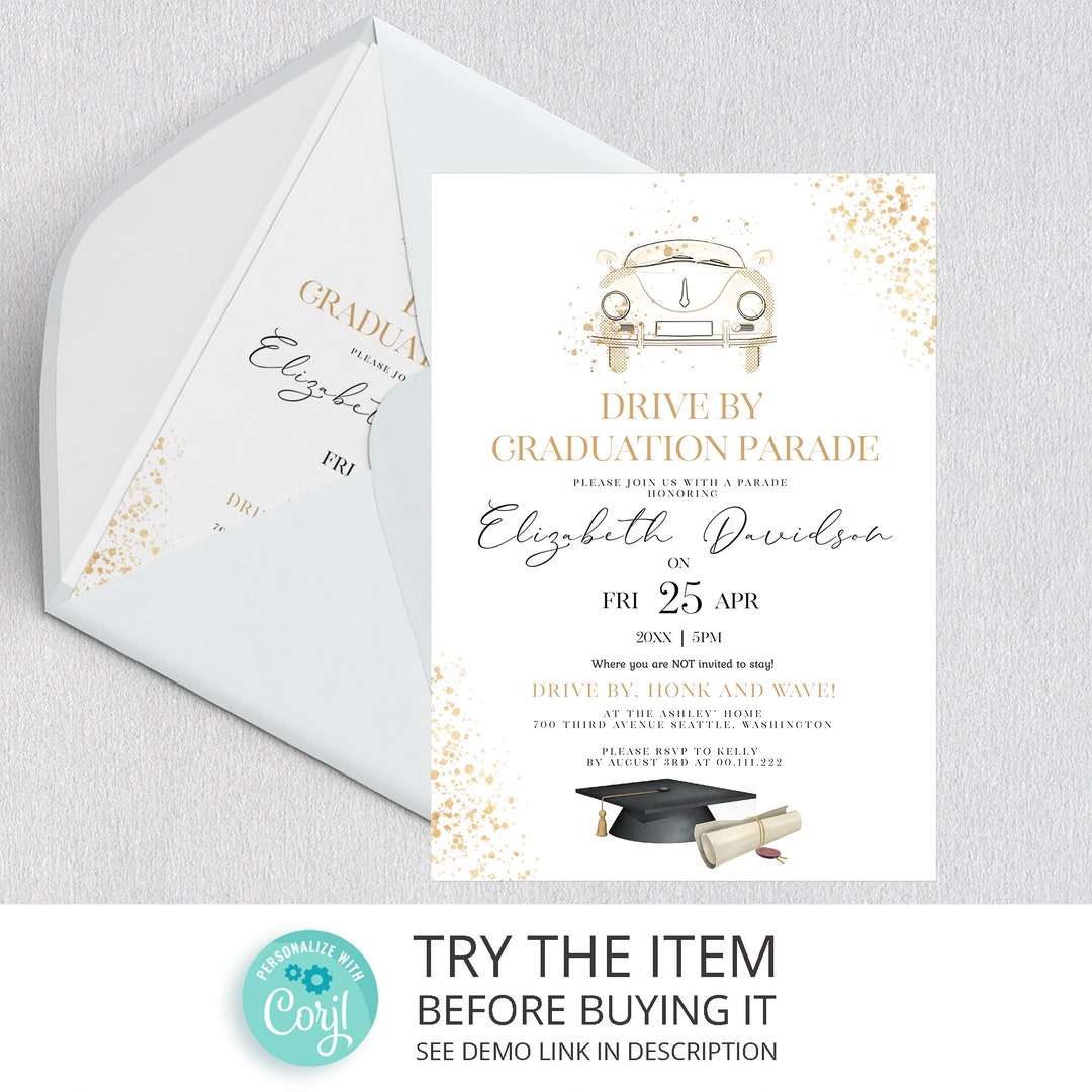 Editable Drive by Graduation Invitation. Quarantine Graduation ...