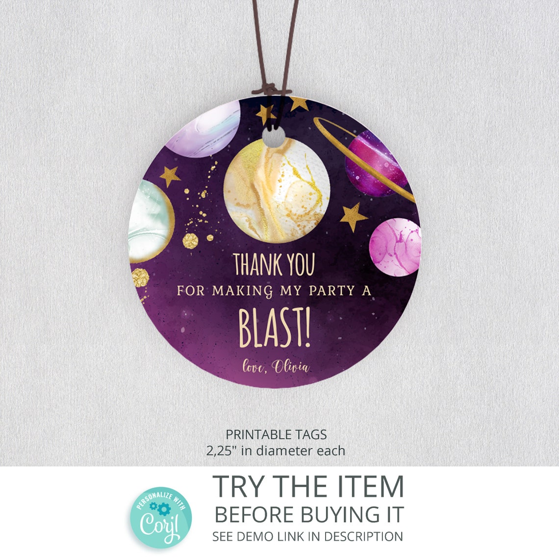 Editable Outer Space Favor Tags. Space Birthday Thank You - Etsy