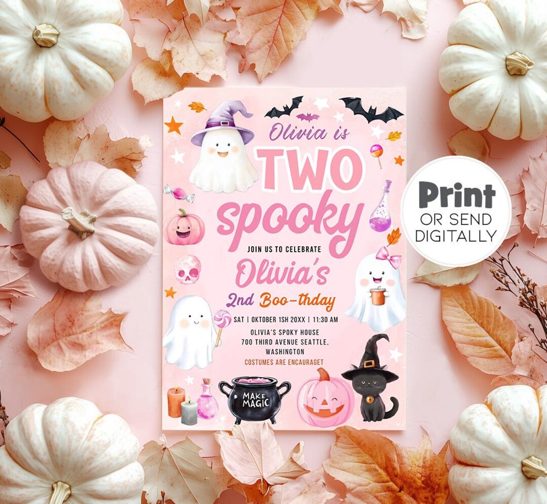 Two Spooky Birthday Girl Halloween Birthday Party Invites, 2nd Birthday ...