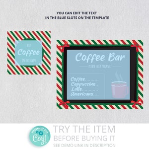 Christmas Coffee Bar Sign With Labels, Cup Tags Coffee Bar Print ...