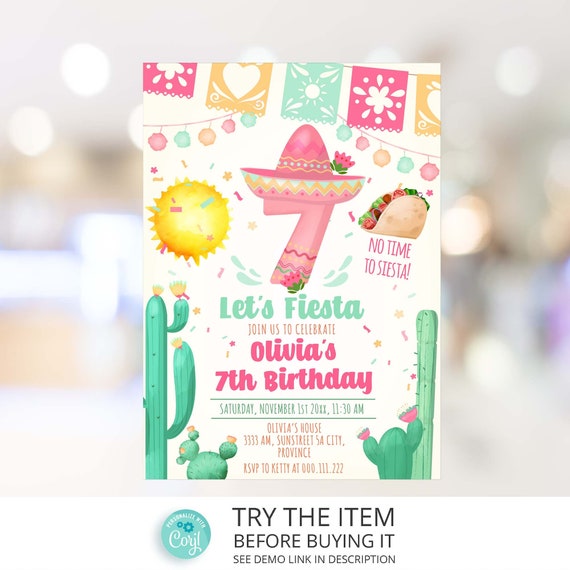 Editable Fiesta Birthday Invitation Template 7th Birthday | Etsy