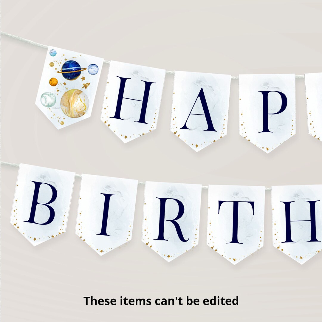 Outer Space Birthday Banner, Galaxy First Birthday Party Decorations ...
