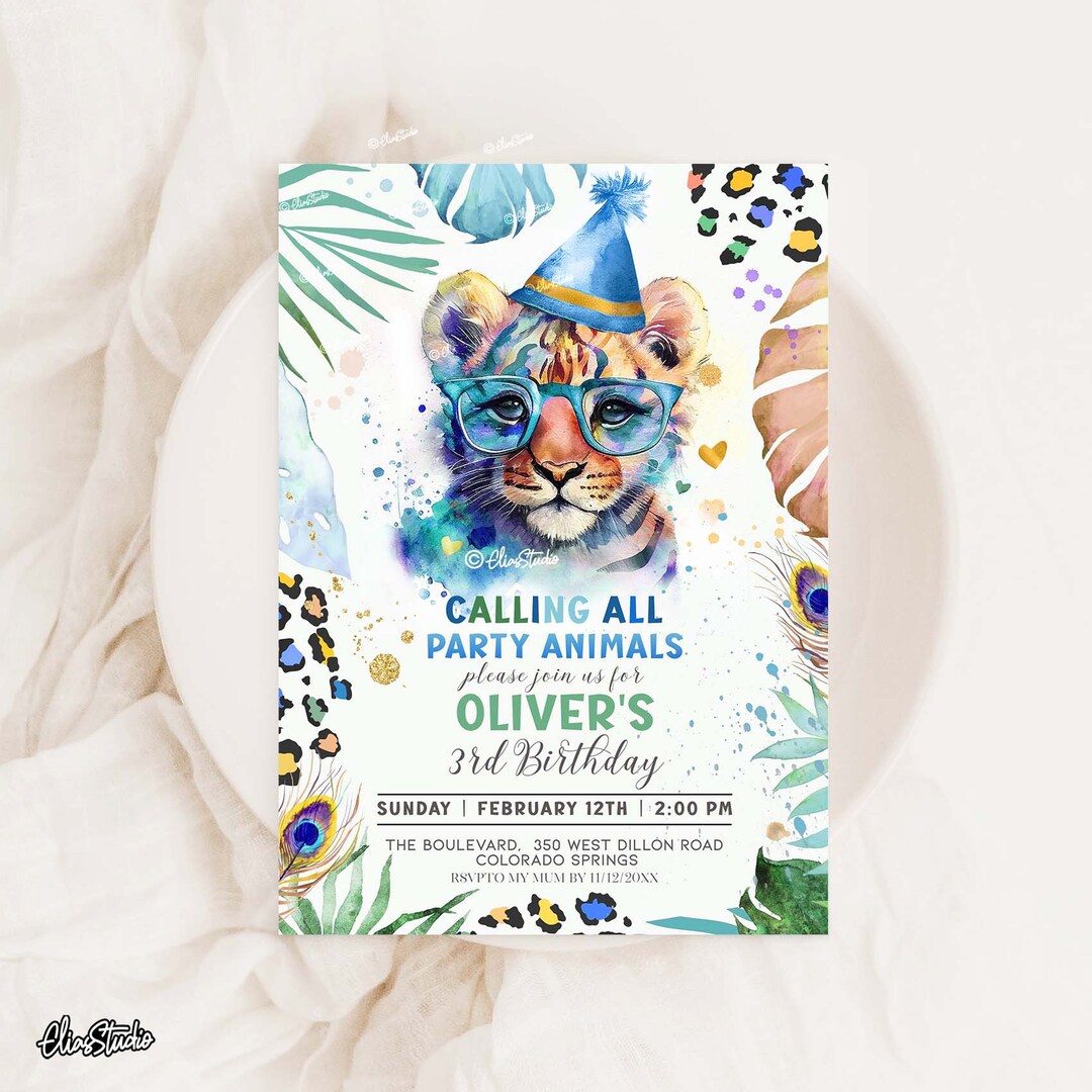 Calling All Party Animals Birthday Invitation Wild Animals Jungle ...