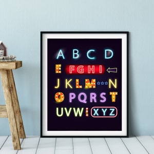 Neon Alphabet Printable | Neon Light Font ABC Poster, Educational Art ...
