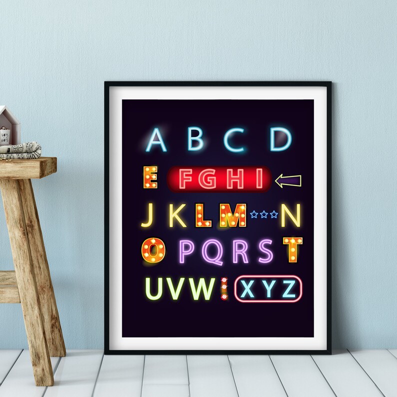 Neon Alphabet Printable Neon Light Font ABC Poster - Etsy
