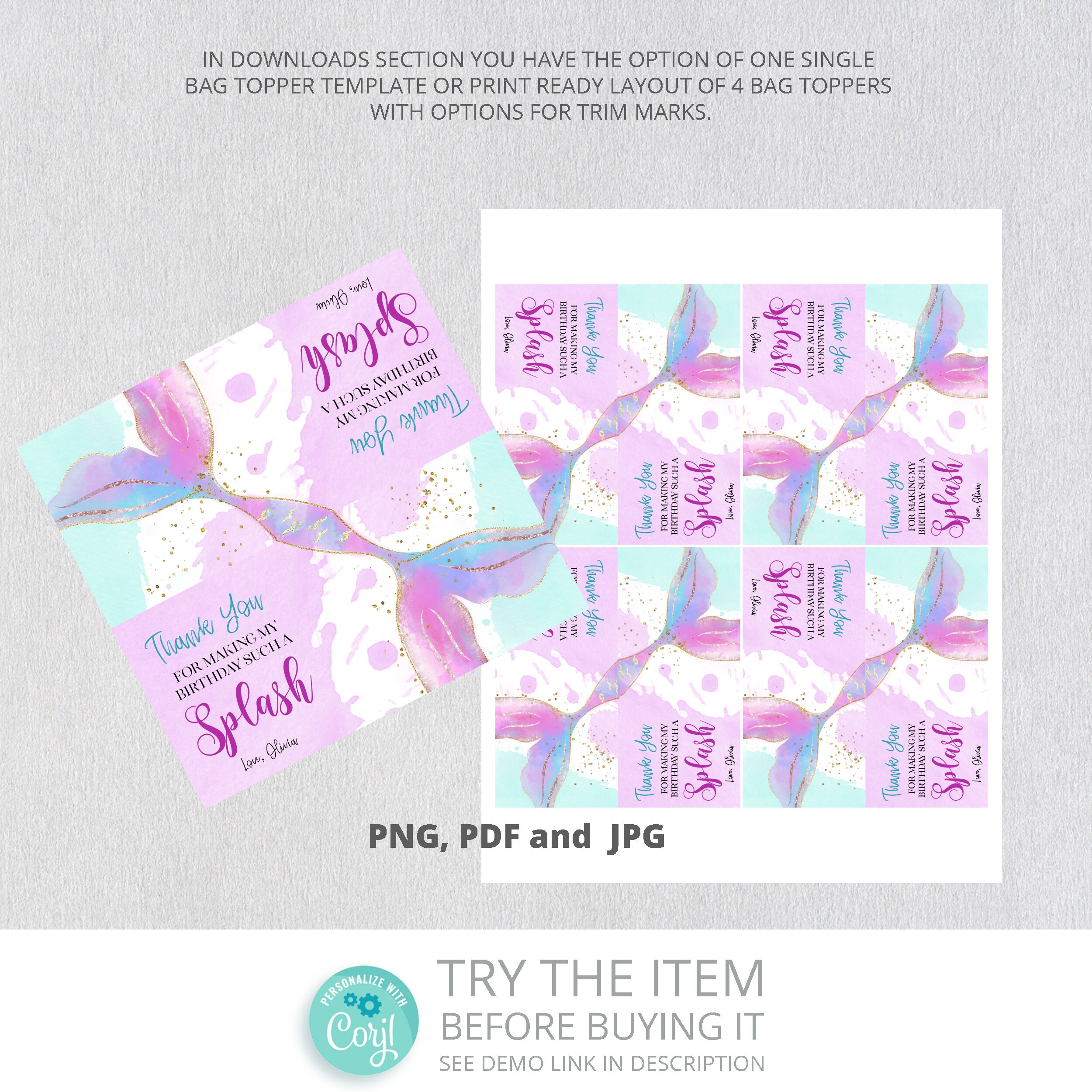 Editable Mermaid Birthday Treat Bag Toppers Mermaid Birthday - Etsy