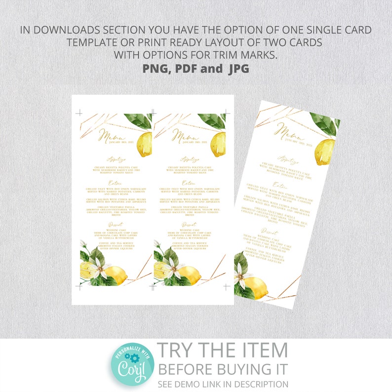 Menu Lemon Lemon Bridal Shower Menu Template Citrus Menu | Etsy