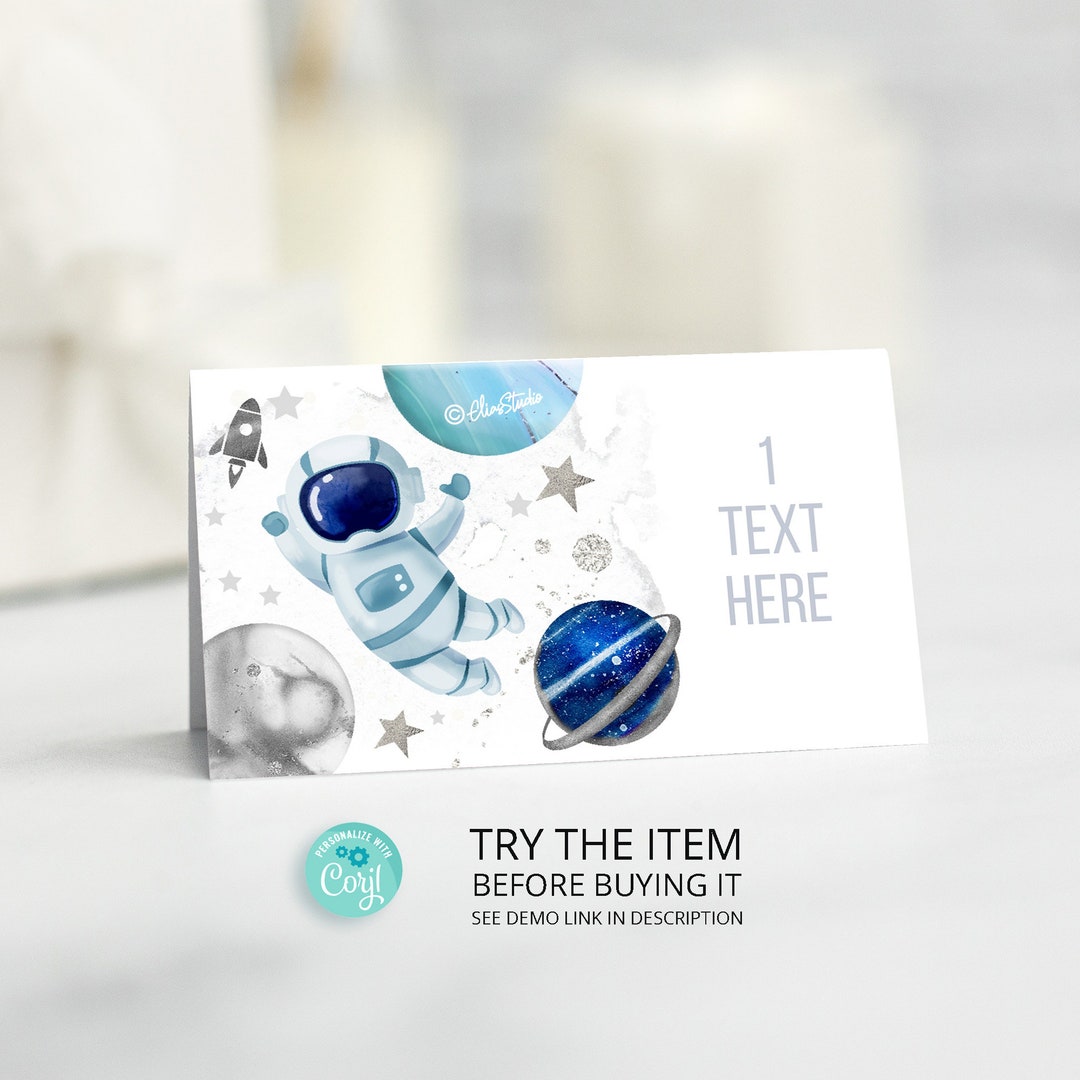 Editable Outer Space Birthday Place Cards, First Trip Around the Sun ...