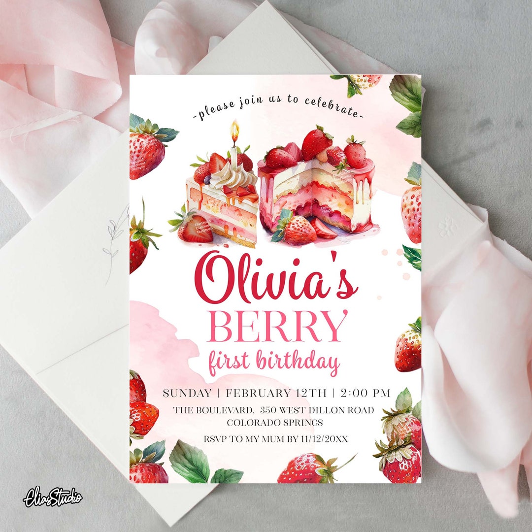 Very Berry First Birthday Invitation Template My Berry First Birthday E ...