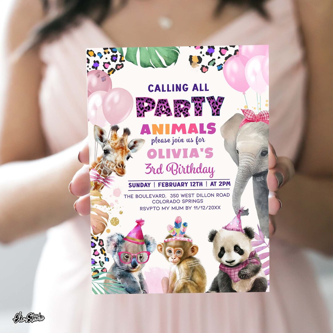 Calling All Party Animals Birthday Invitation Wild Animals Jungle ...