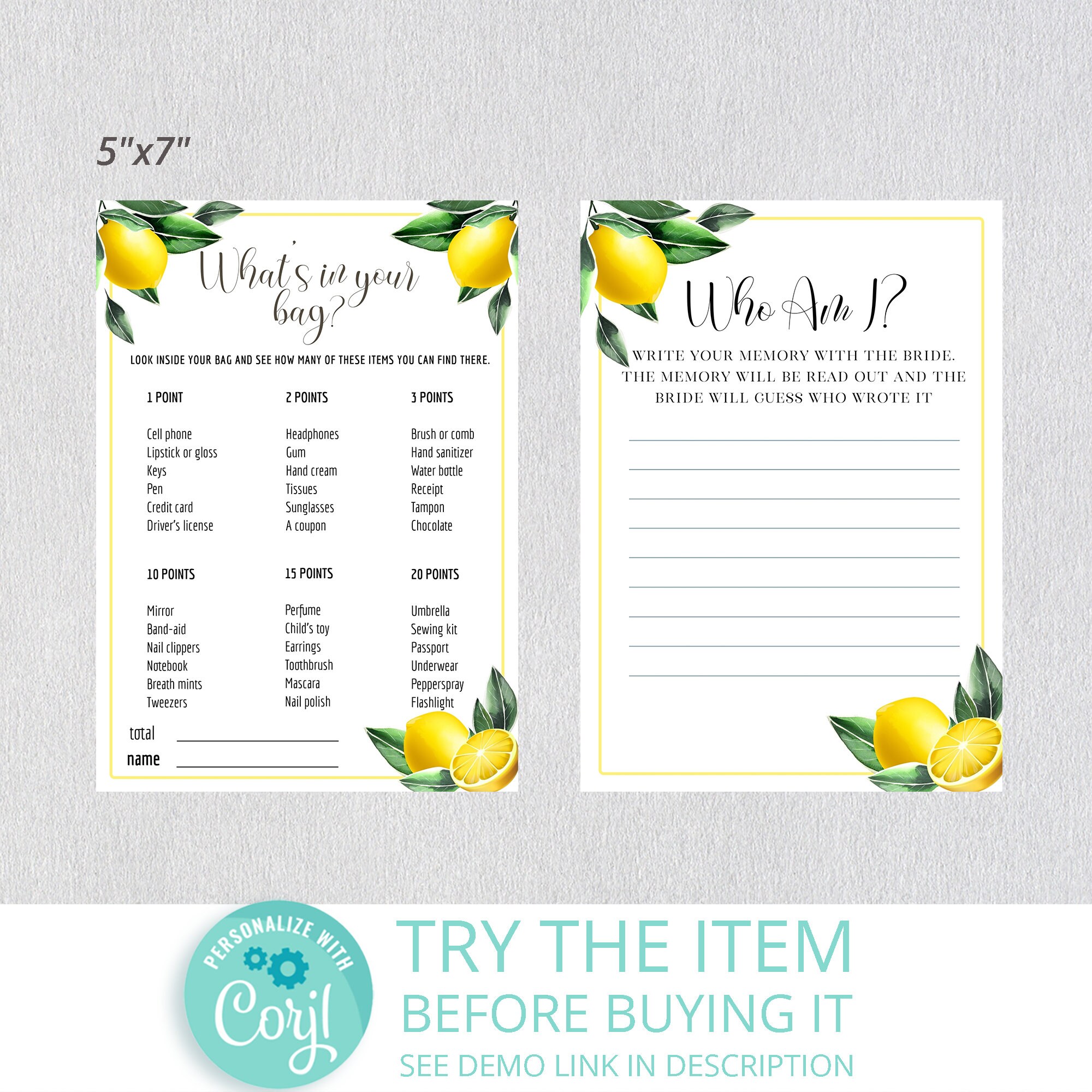 Lemon Theme Bridal Shower Games Citrus Bridal Shower Game | Etsy