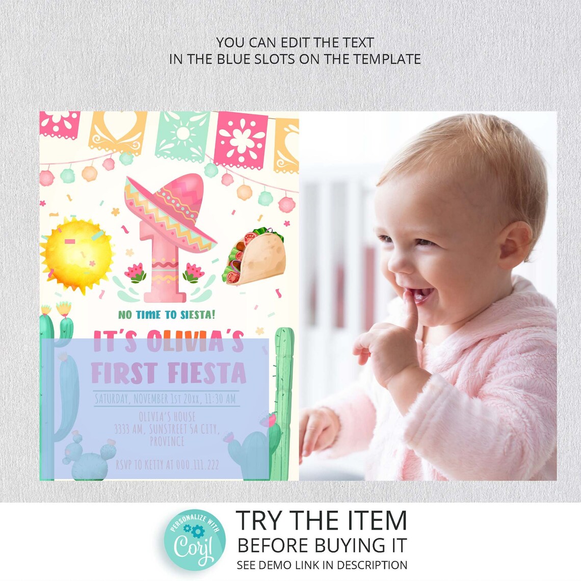 Editable First Fiesta Birthday Invitation Template 1st | Etsy