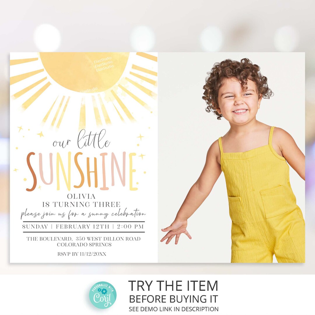 Editable Sunshine Birthday Invitation Template, Our Little Sunshine ...