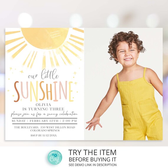 Editable Sunshine Birthday Invitation Template Our Little | Etsy