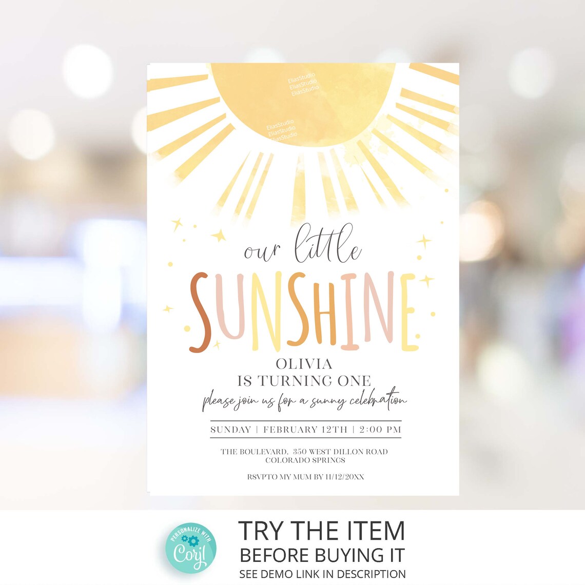 Editable Sunshine Birthday Invitation Template, Our Little Sunshine ...