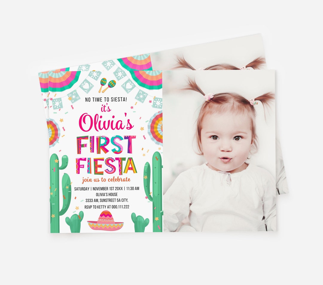 First Fiesta Birthday Party Invitation, Photo Invitation, 1st Birthday ...