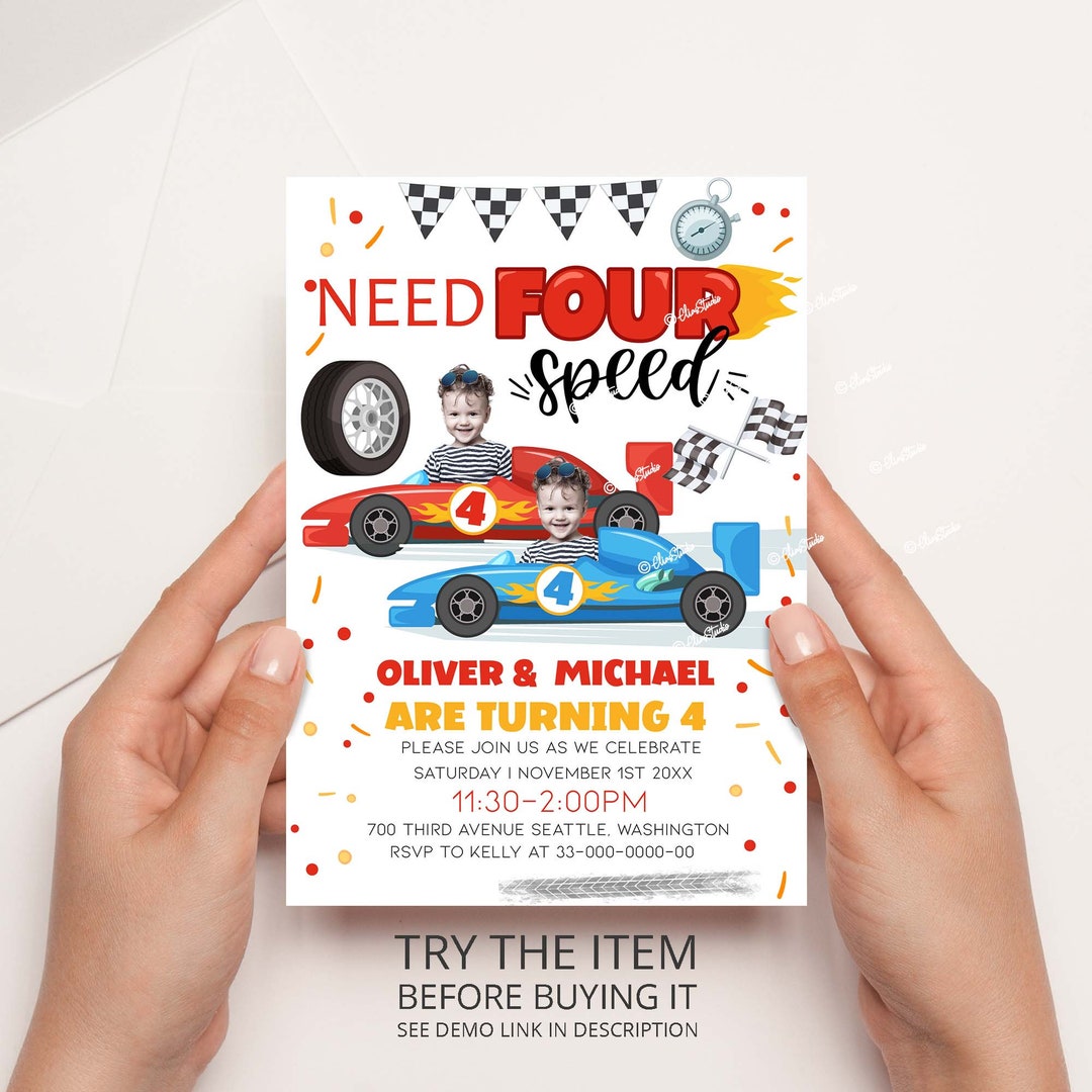 Race Birthday Invitation, Personalized With Photo, Need Four Speed ...